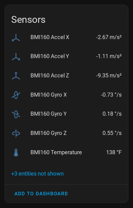 BMI160 Accelerometer/Gyroscope Sensor - ESPHome - Smart Home Made Simple